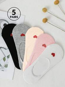 Women's Heart Pattern Invisible Boat Socks, Summer Low-Cut Non-Slip ...