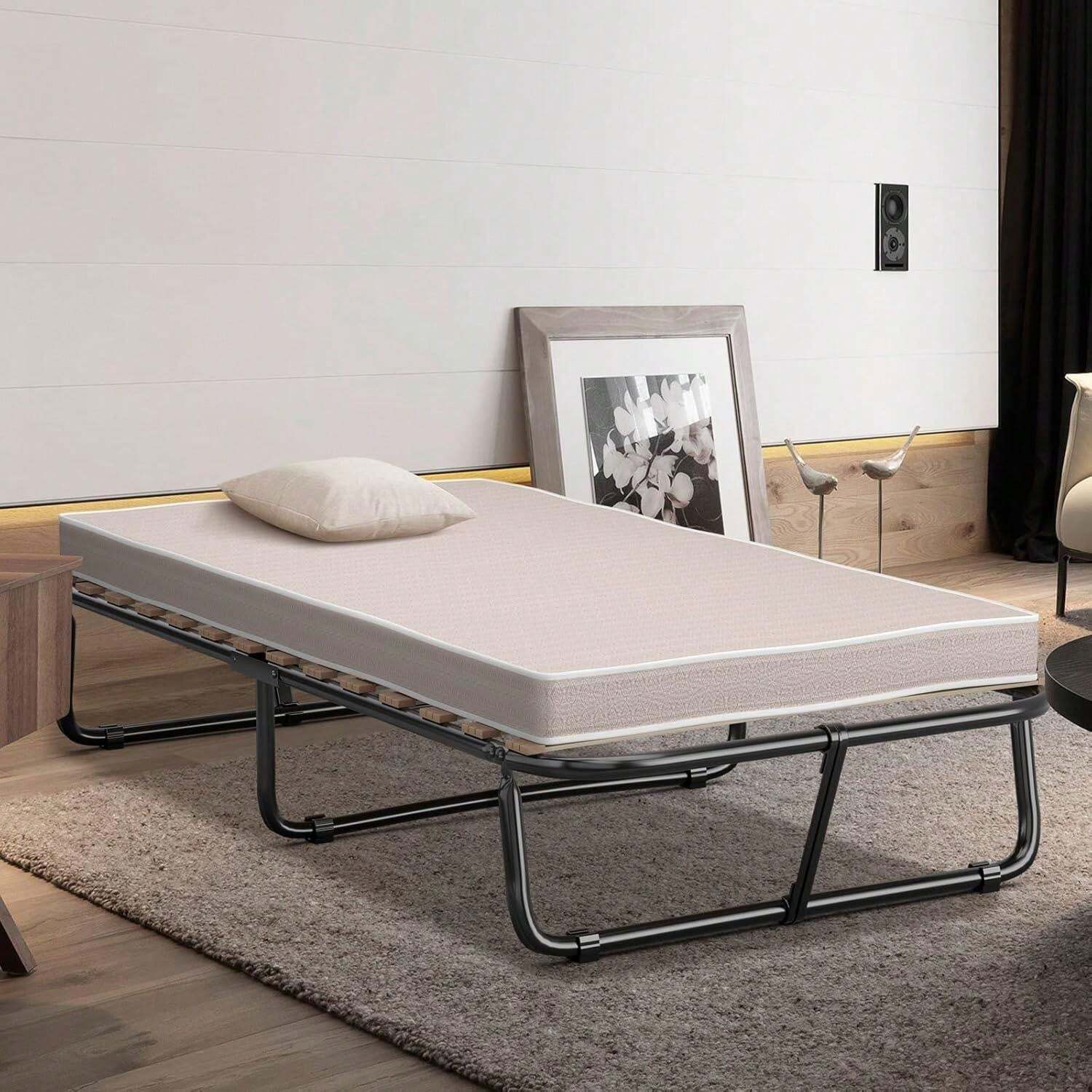 Folding Rollaway Bed With Mattress For Adults, Fold Up Bed With Steel ...