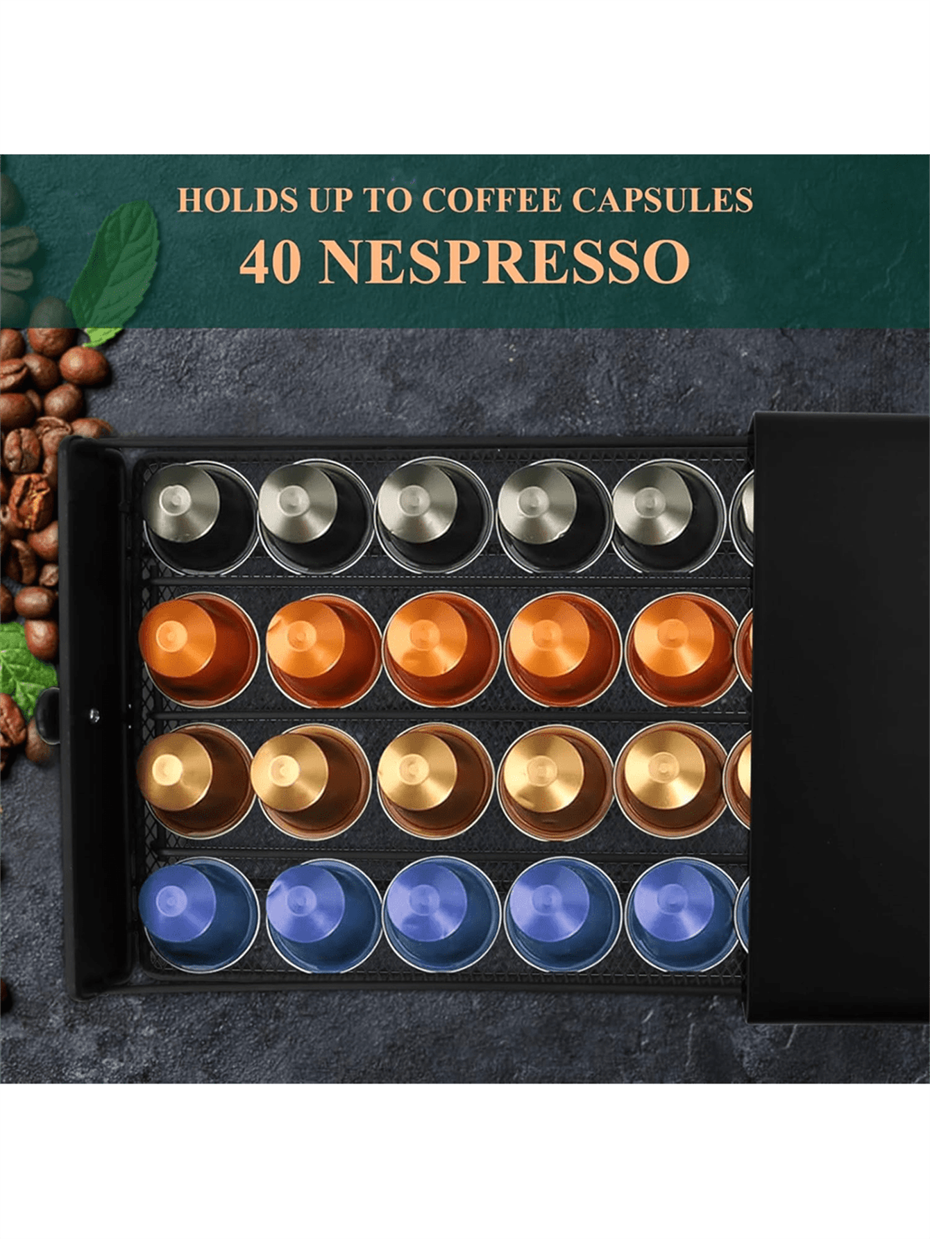 40 Pods Coffee Drawer Holder Coffee Capsules Storage Rack Capsule ...