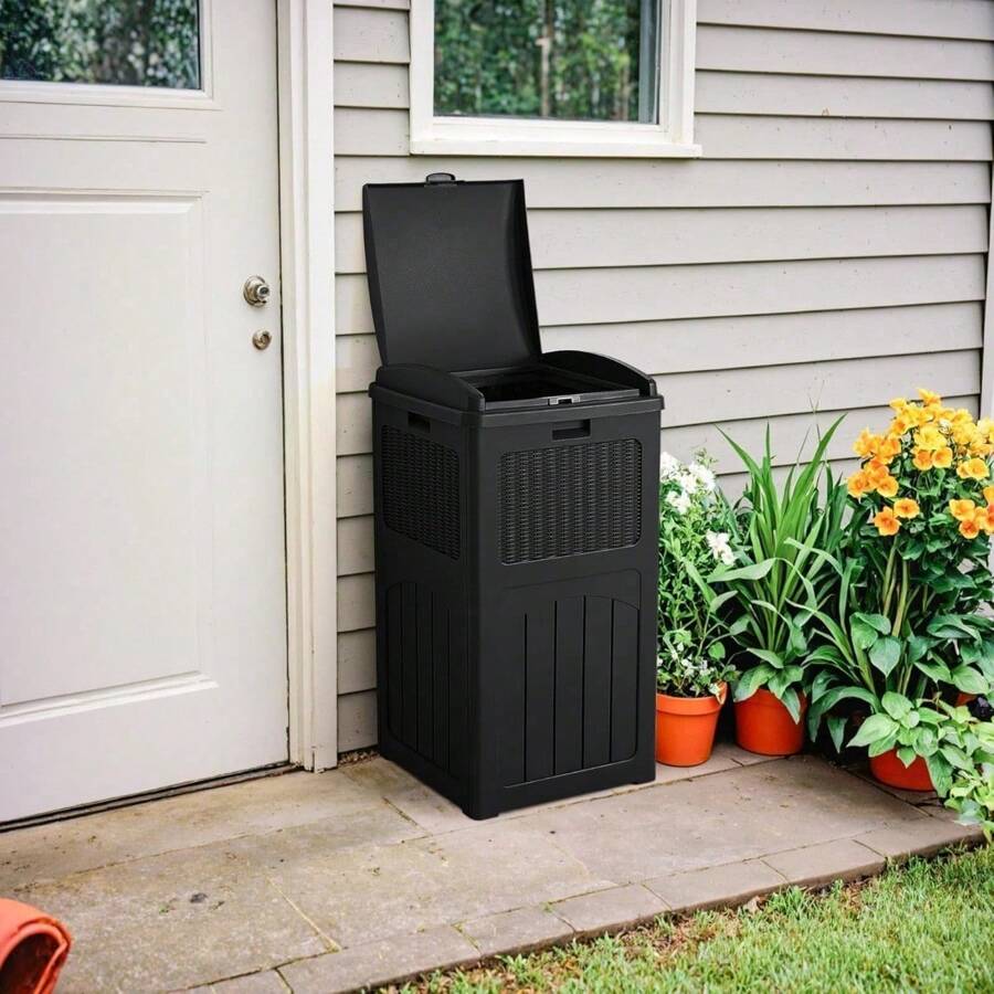33 Gallon Outdoor Trash Can, Hideaway Garbage Bins With Tiered Lid ...
