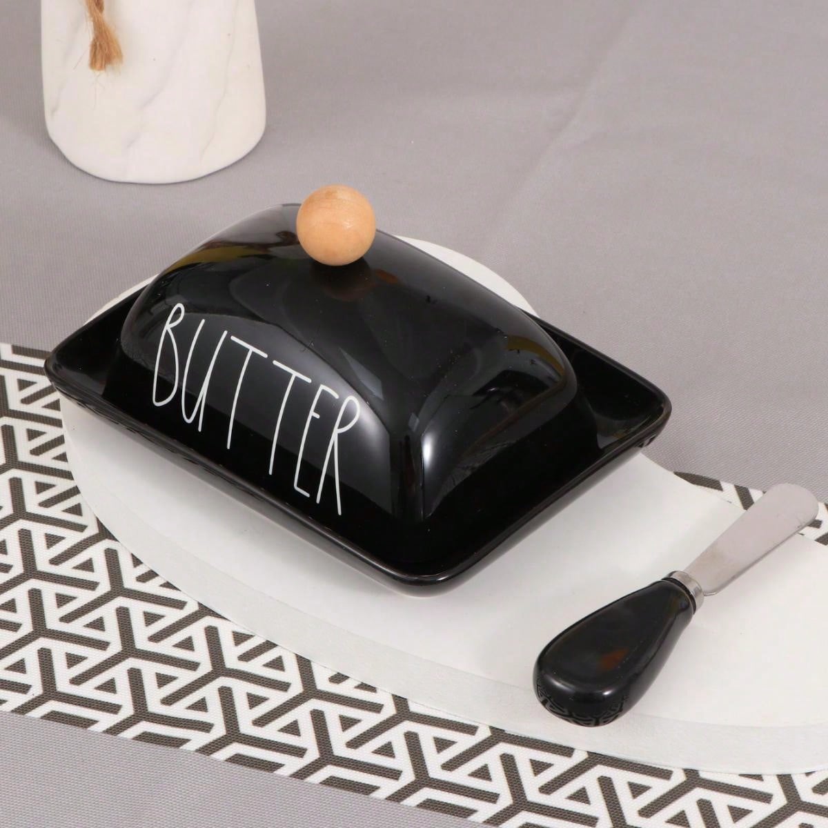 Small Butter Dish HONZUEN Ceramic Butter Dish With Lid, Small Black ...
