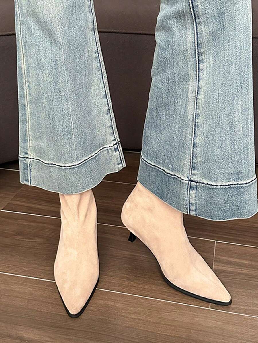 2024 Autumn/Winter New French Style Suede Pointed Toe Thin High Heel ...