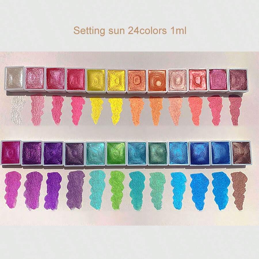 24-Color Pearl Watercolor Paint Set - Solid Pigment Blocks For ...