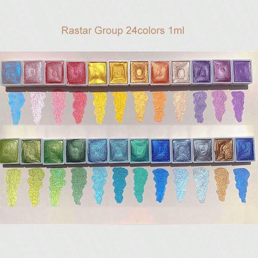 24-Color Pearl Watercolor Paint Set - Solid Pigment Blocks For ...