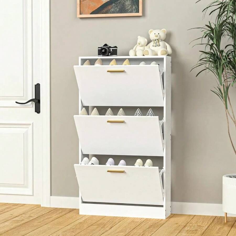Narrow Shoe Storage Cabinet, Shoe Cabinet For Entryway With 3 Flip ...