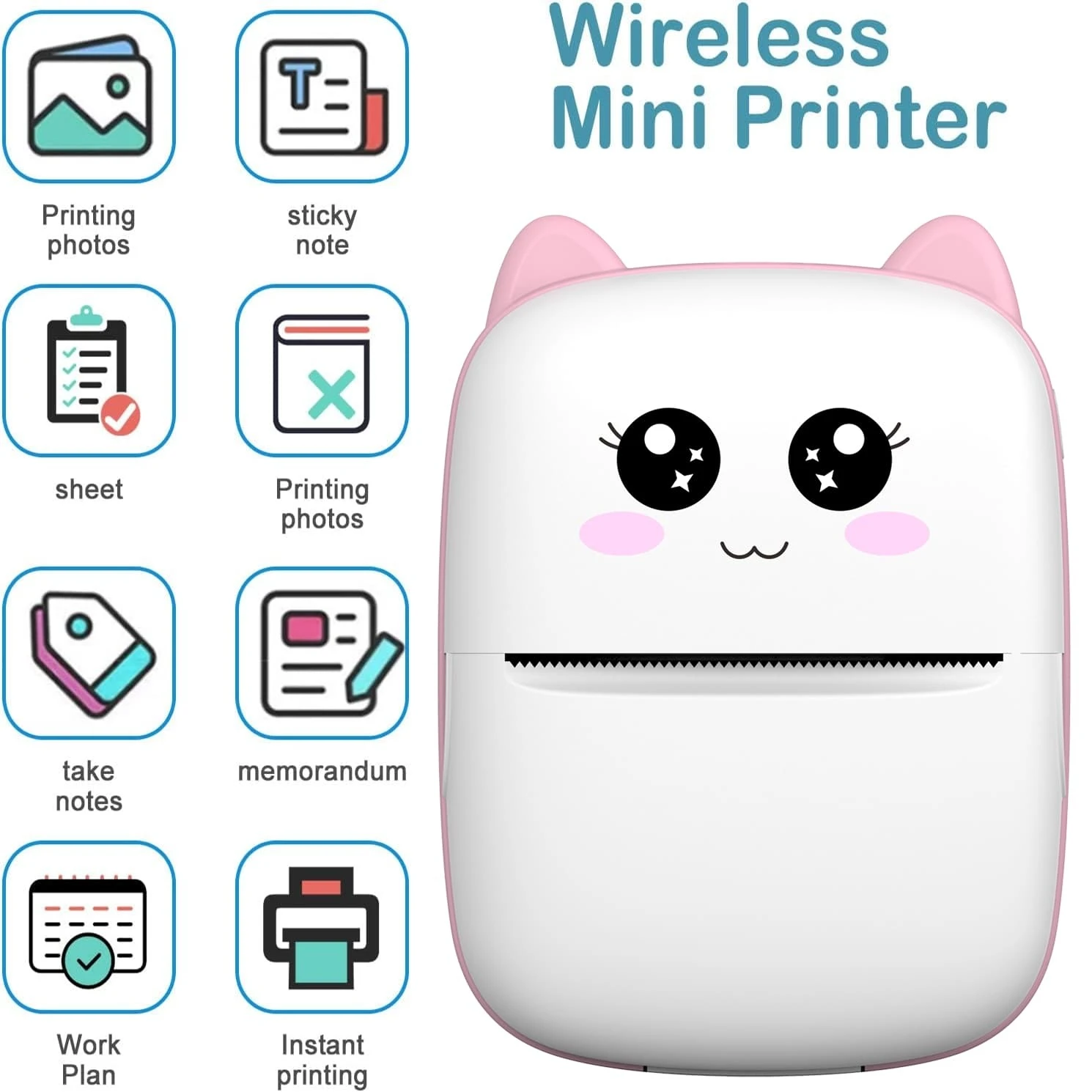 Mini Thermal Printer, Pocket Wireless Printer With 10 Paper Rolls, Mini ...