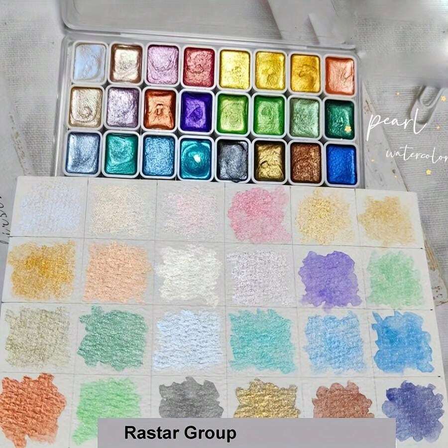 24-Color Pearl Watercolor Paint Set - Solid Pigment Blocks For ...