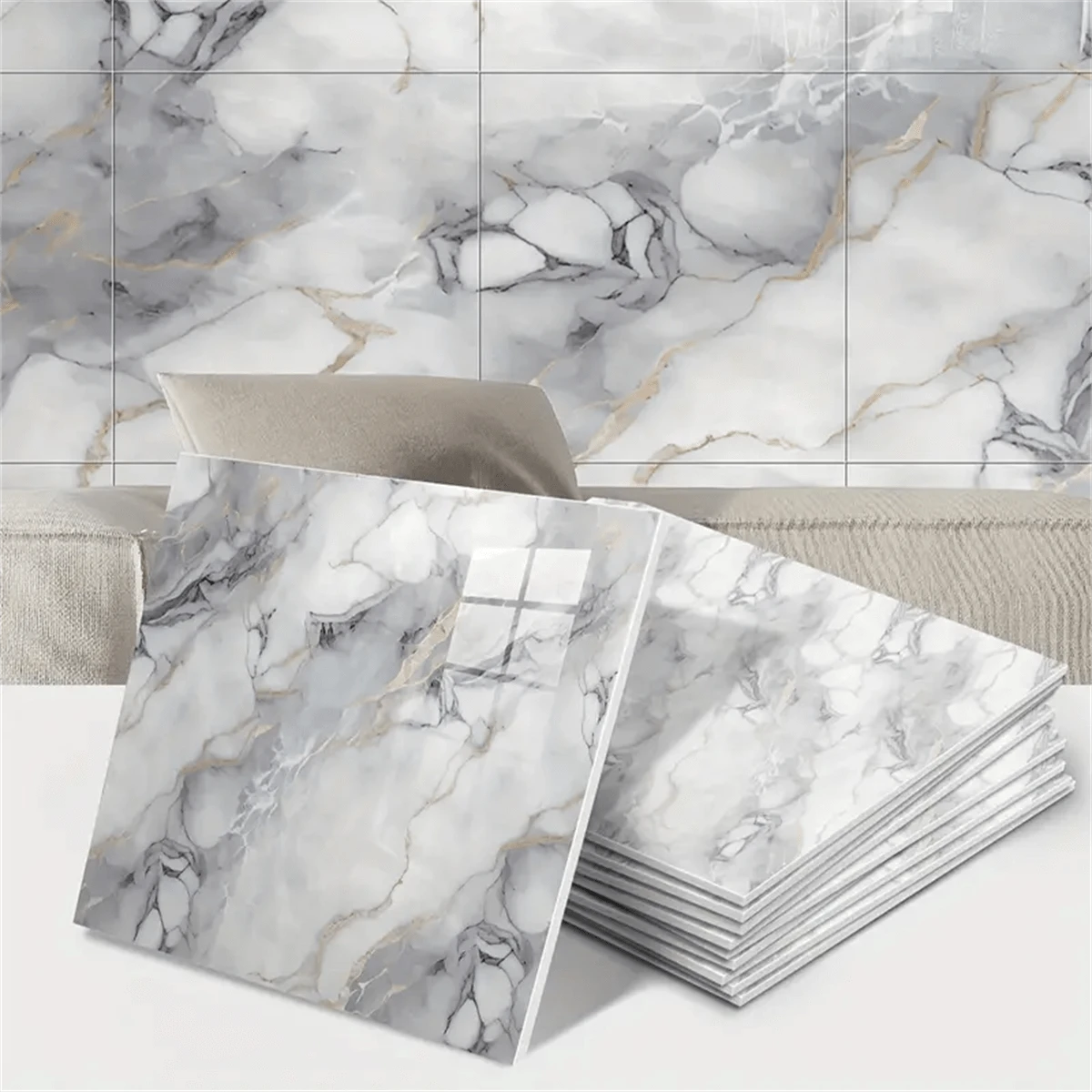 10pcs Glossy Marble Pattern Wallpaper Stickers, Peel And Stick Tile ...