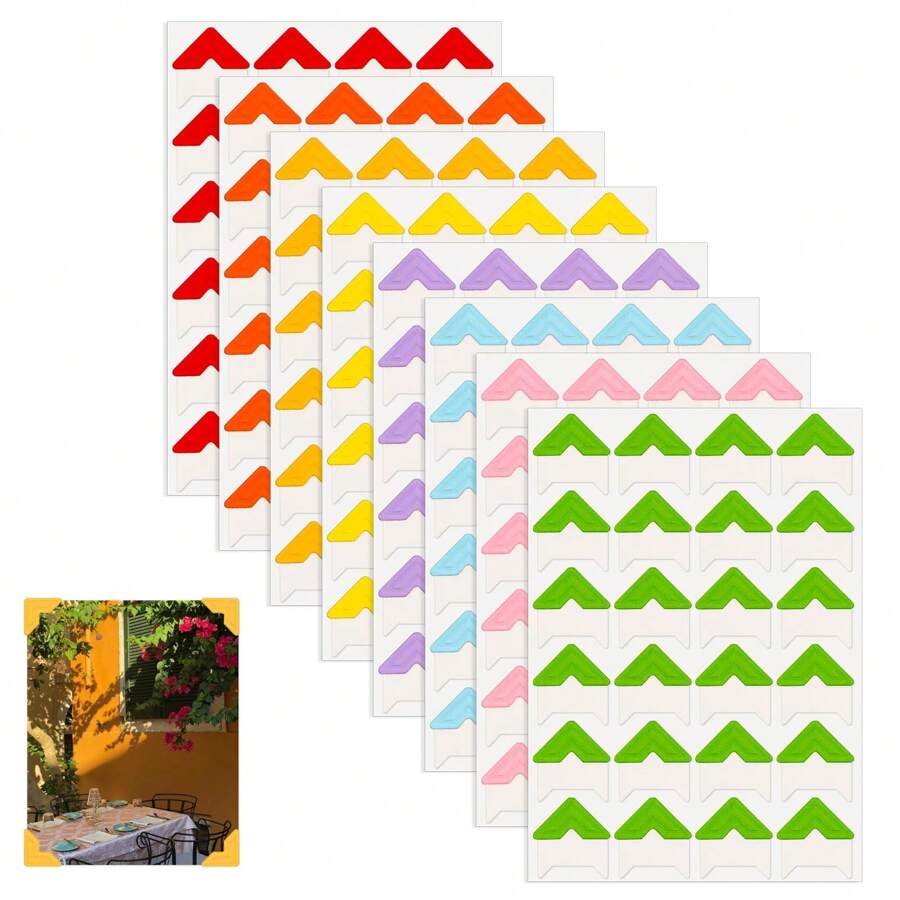 8 Sheets 192 Pcs Self Adhesive Photo Corners For Scrapbooking, 8 Colors ...