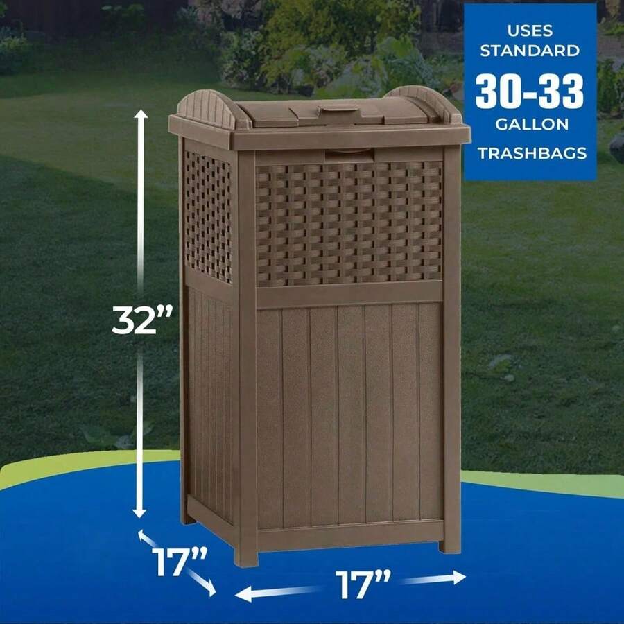 Hideaway Outdoor Commercial 33 Gallon Resin Garbage Waste Bin With Lid ...