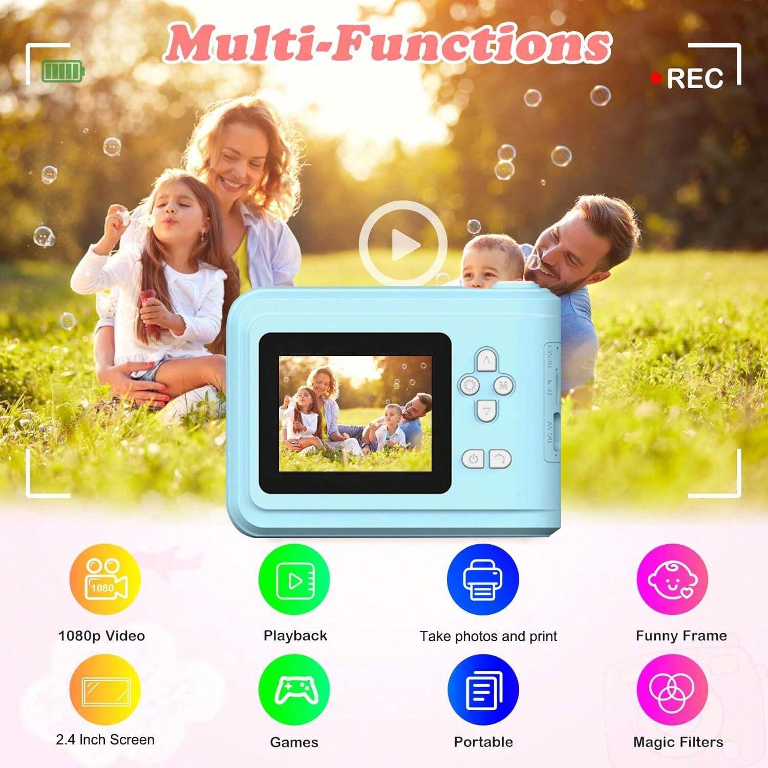 Kids Instant Camera For Girls With Print Paper, 1080P Digital Camera ...