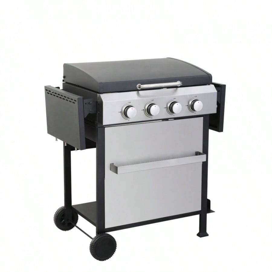 4-Burner Propane Gas BBQ Grill, SS Plancha, 49200BTU Output With Wire Enamel Cooking Grids For ...