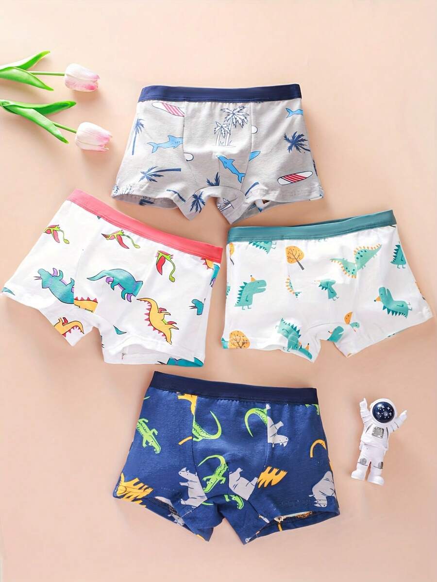 4pcs Tween Boys Cartoon Printed Briefs, Lightweight Summer Underwear ...
