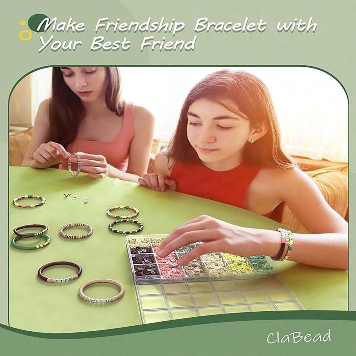 DIY Bracelet Craft Kit, Includes Clay Beads, Gold Beads, & Letter Beads ...
