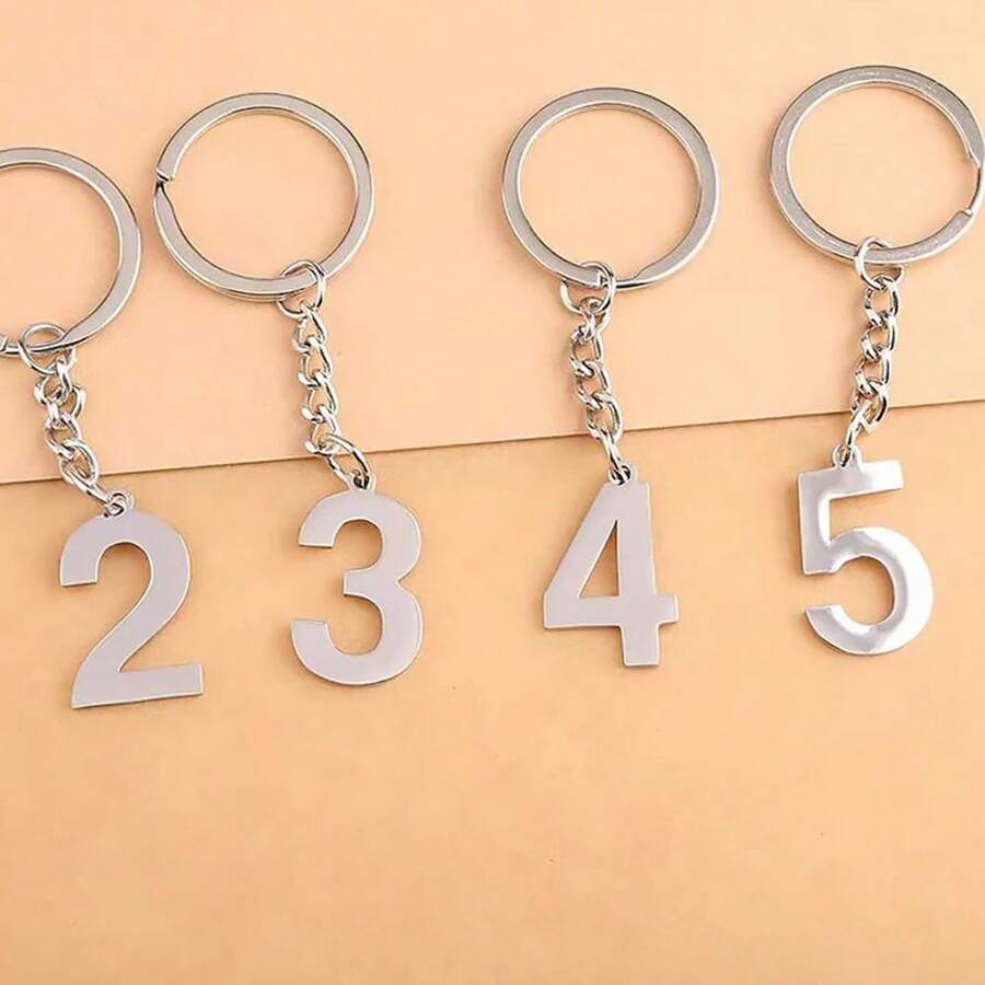 Custom Number Keychain 0-99 Years Engraved Name Keychain Silver Steel ...