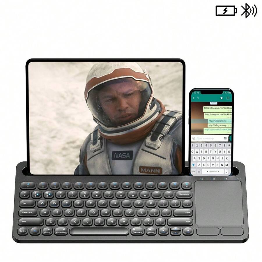 JOMAA Ergonomic Wireless Keyboard With Phone Holder And Multi-Touch Pad ...