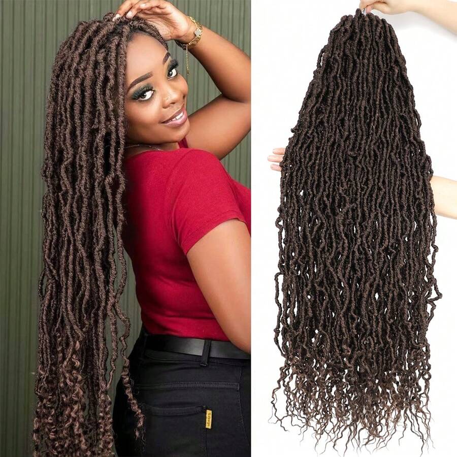 36 Inch 1 Pack Faux Locs With Curly Ends Pre-Looped Goddess Locs ...