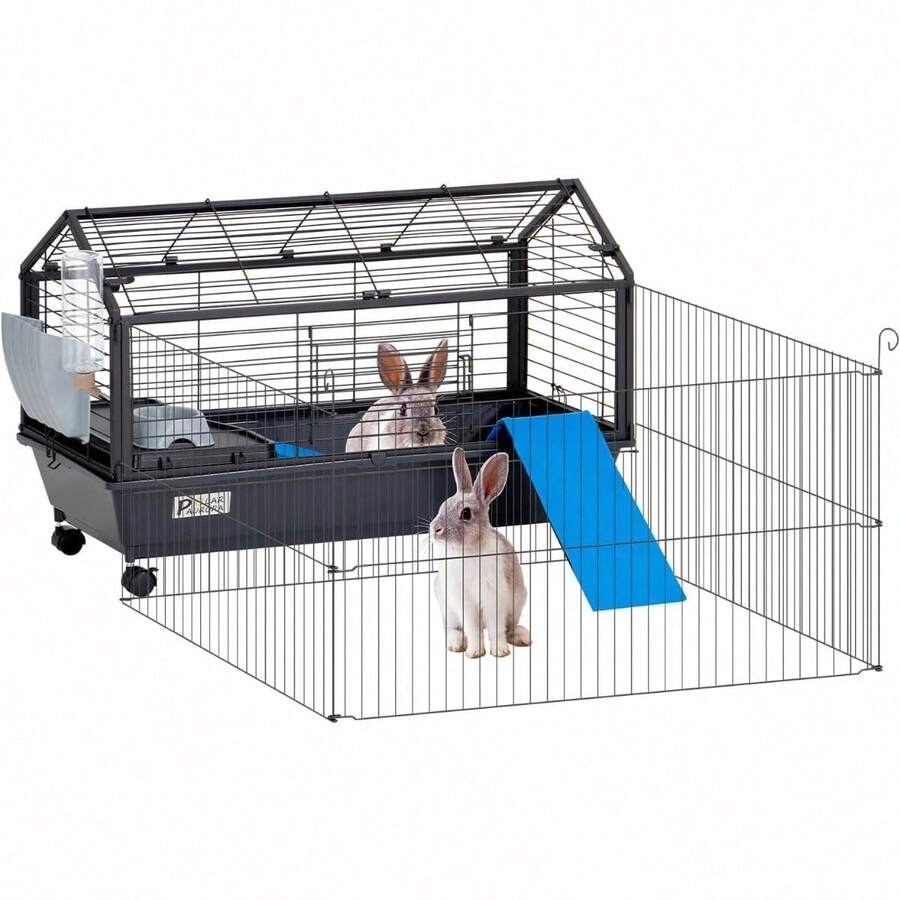 Rabbit Cage With Foldable Playpen, Rabbit Hutch Indoor And Bunny Cage ...