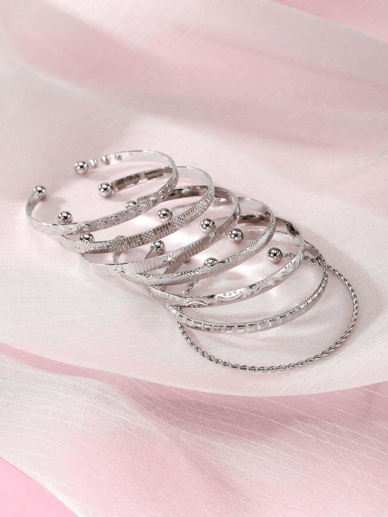 7pcs/Set Hammered Arrow, Diamond, Hexagram And Braided Open Bangle ...