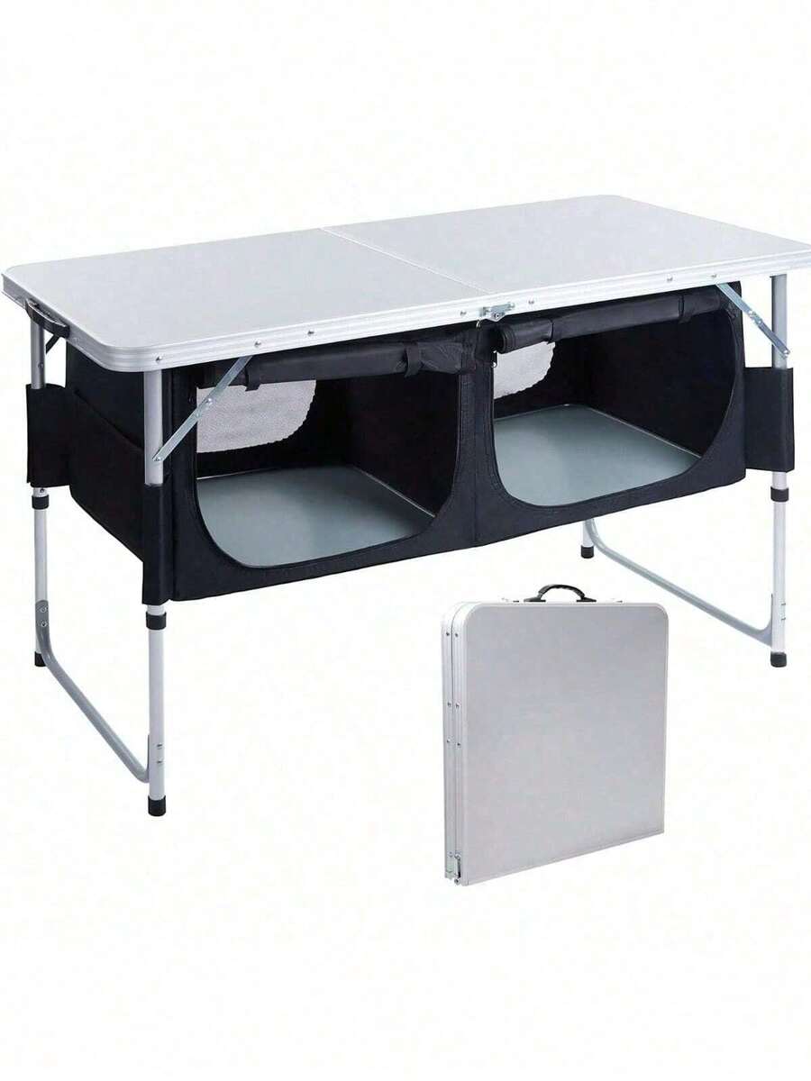 Folding Table Camping With Storage, Aluminum Composite Desktop ...
