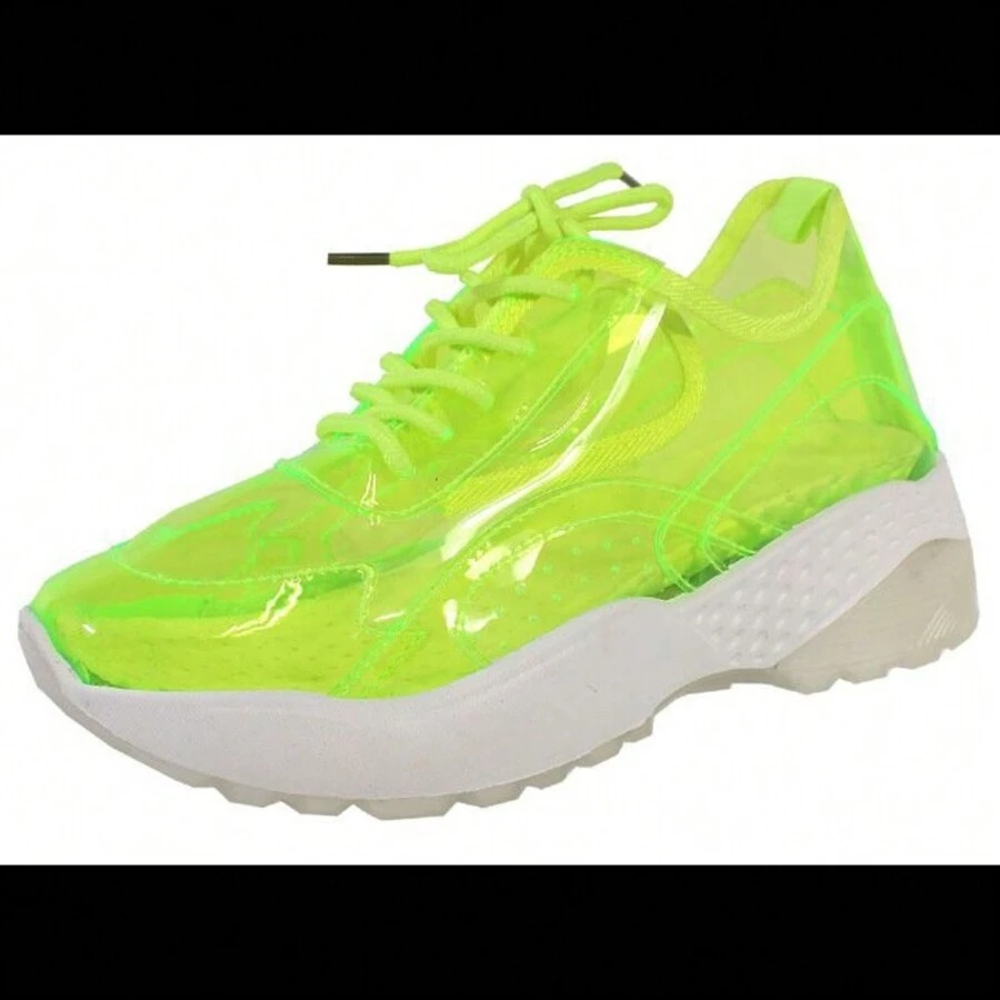 Women's Neon Green Sneakers With Clear Upper And Chunky Sole For Sporty ...