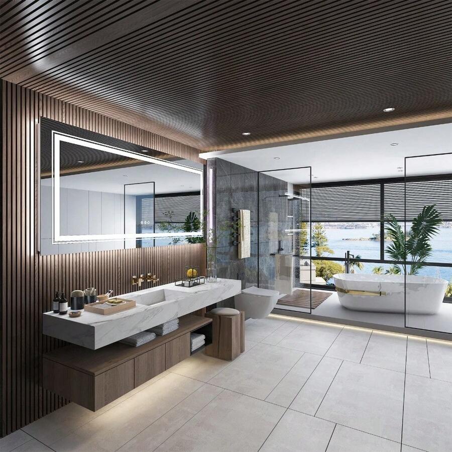 Extra Large Rectangle Bathroom Mirror LED Vanity Dimmable Backlit Anti ...