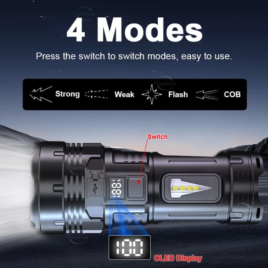 7LED Strong Light High Power LED Flashlight Rechargeable USB Torch Long ...