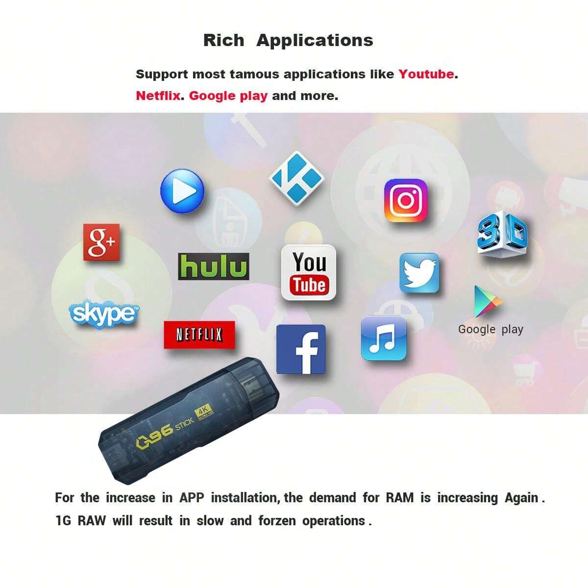 Q96 OHP A Q96 TV Stick 4G Media Player Multiple Popular Apps Play ...