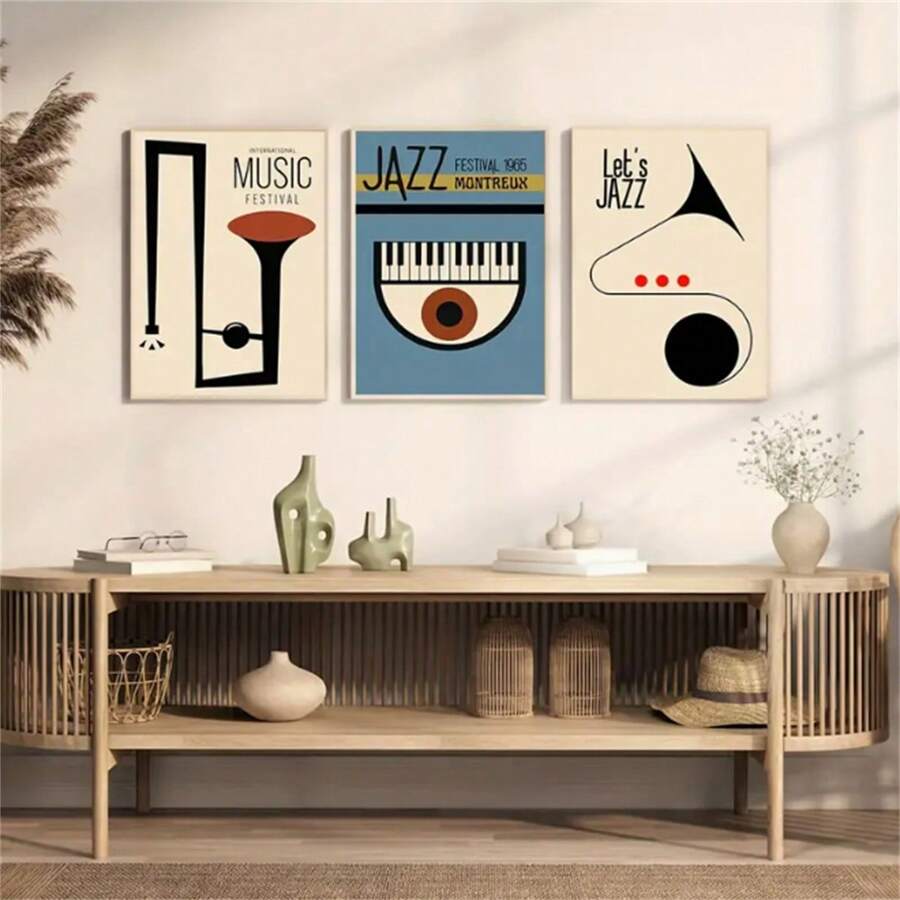1pc Vintage Jazz Festival Posters ,Mid-Century Modern Geometric Design ...
