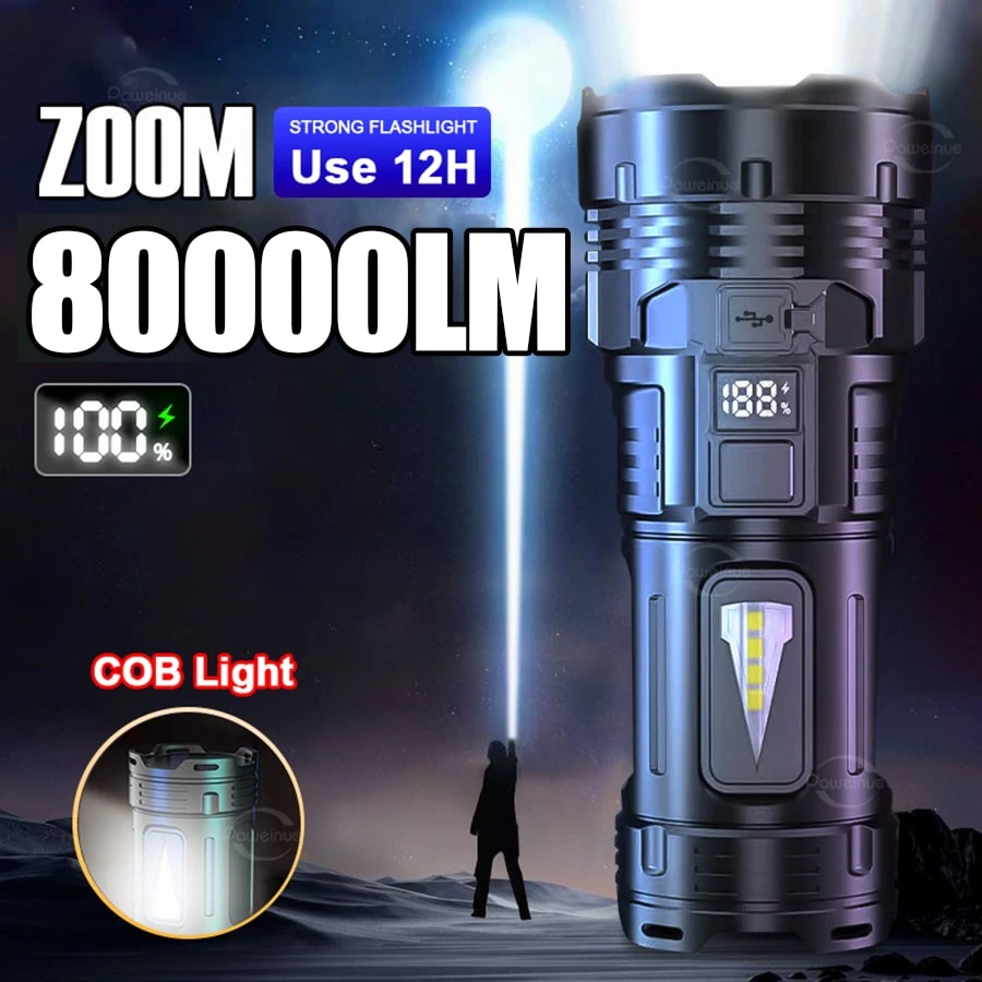 7LED Strong Light High Power LED Flashlight Rechargeable USB Torch Long ...
