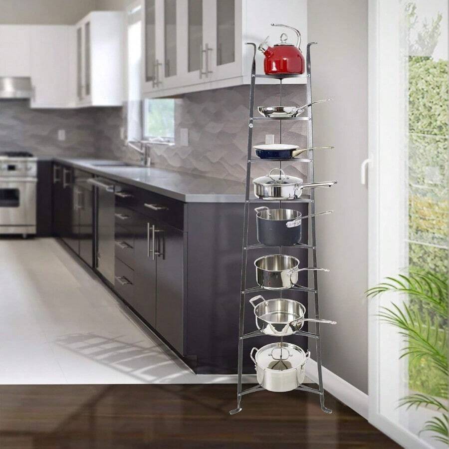 8-Tier Cookware Stand, Free Standing Pot Rack, Hammered Steel ...