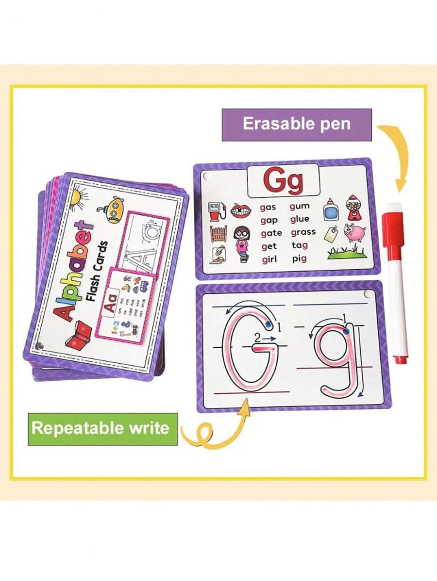26PCS Flashcard Set: 26 CVC Word Learning Cards With Reusable Pens ...