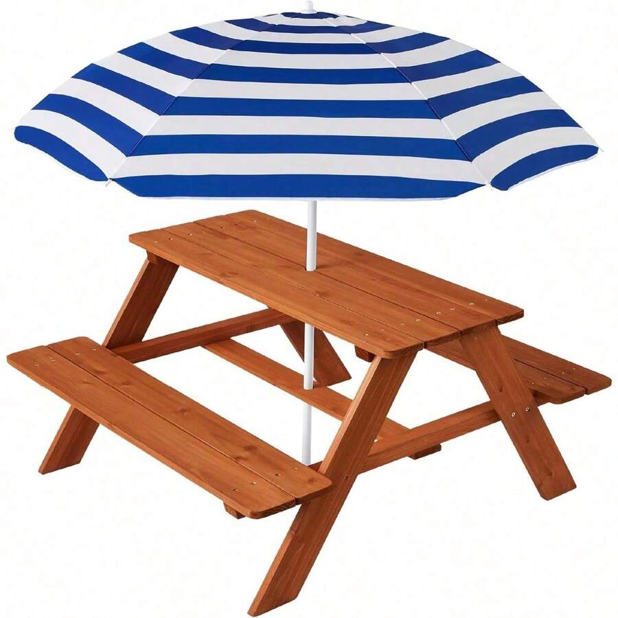 Wooden Picnic Table, Outdoor Activity & Dining Table W/Adjustable ...