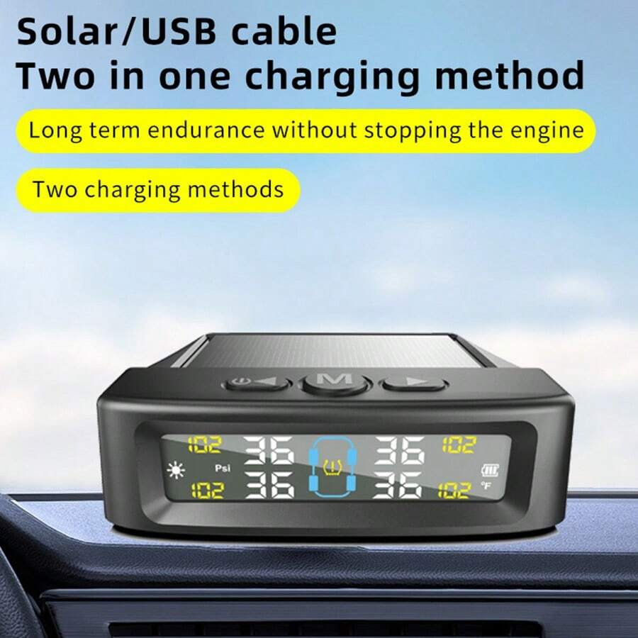 A Set Of 4 Tire Pressure Sensors, Solar And USB Charging Wireless TPMS External Sensor Kit ...