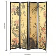 Chinese Calligraphy Design Bamboo Room Divider, Decorative 4 Panel ...