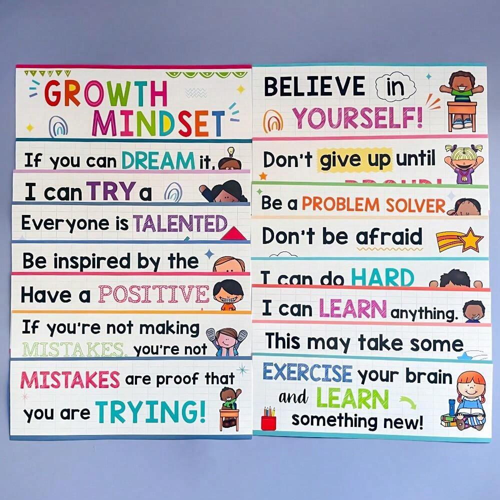 16 Pcs Growth Mindset Classroom Banner/Posters For Decorations ...