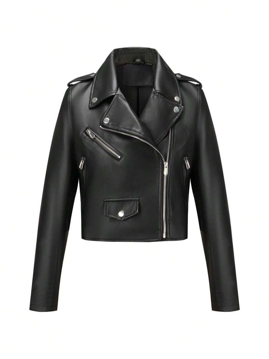 Women's Autumn/Winter Simple Versatile Fashion Faux Leather Jacket ...