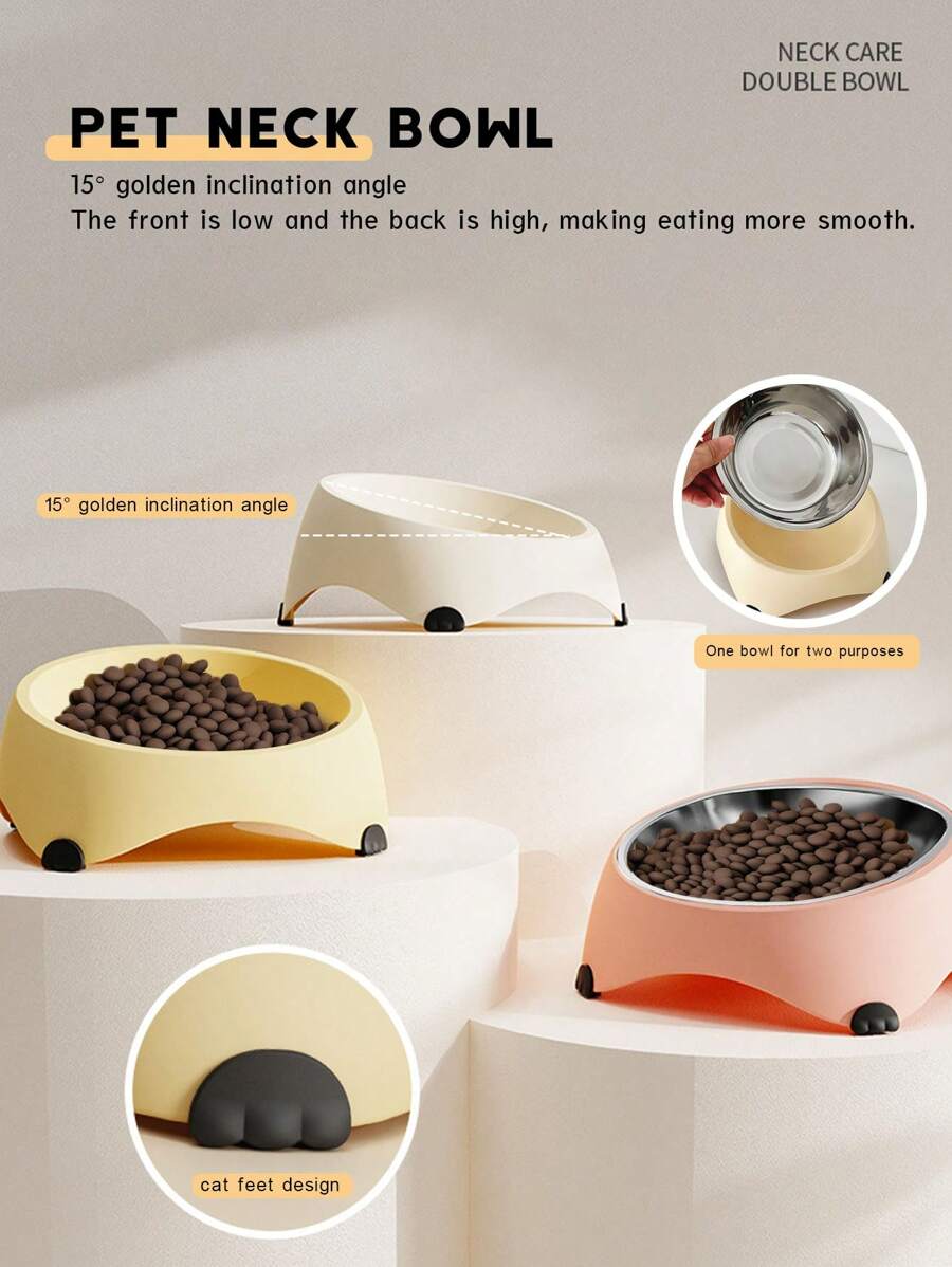 Elevated Stainless Steel Cat Bowl With Cute Cat Feet Single Bowl - 2-In ...