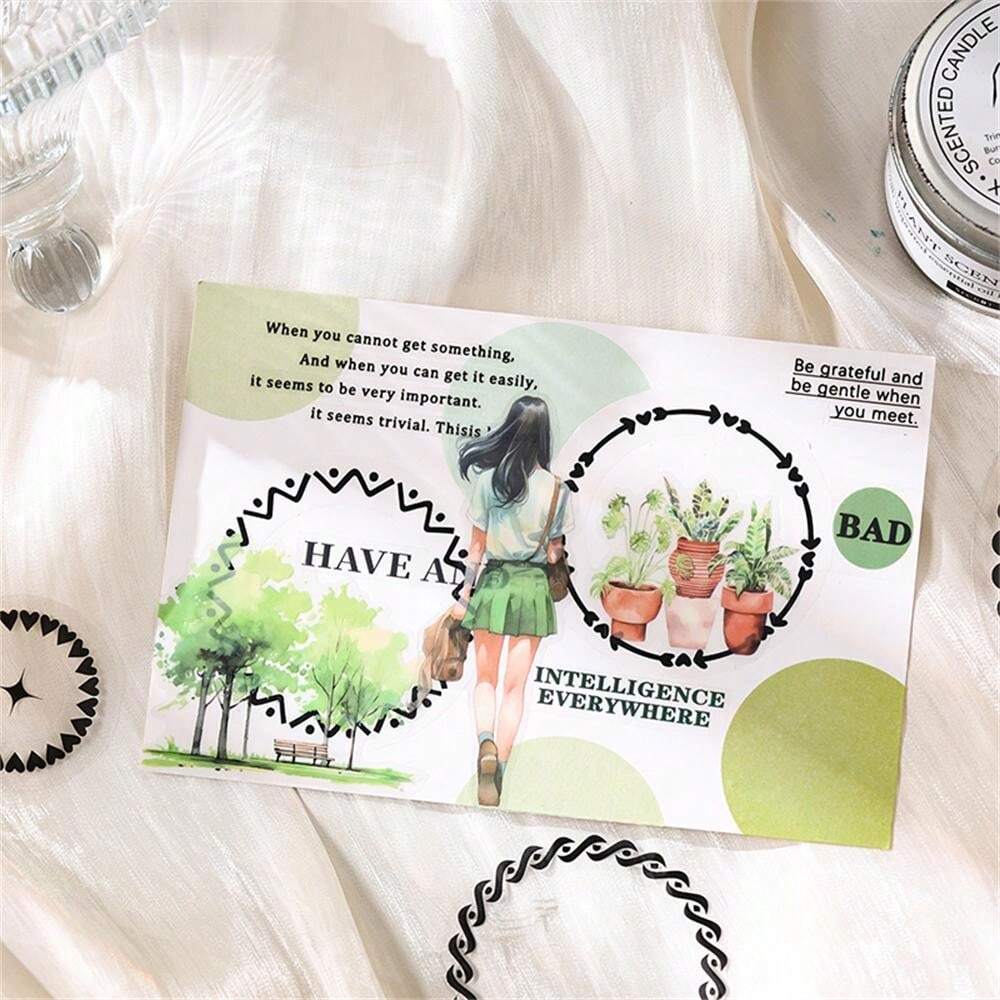 12 Sheet PET Waterproof Decorative Stickers Set With Black And White ...