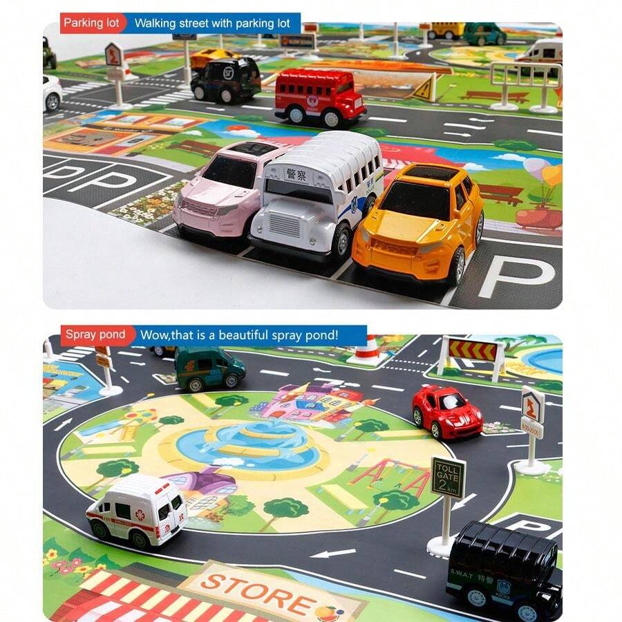 Parking Lot Large Play Mat, Diverse Parking Scenarios, Family Role-Play ...