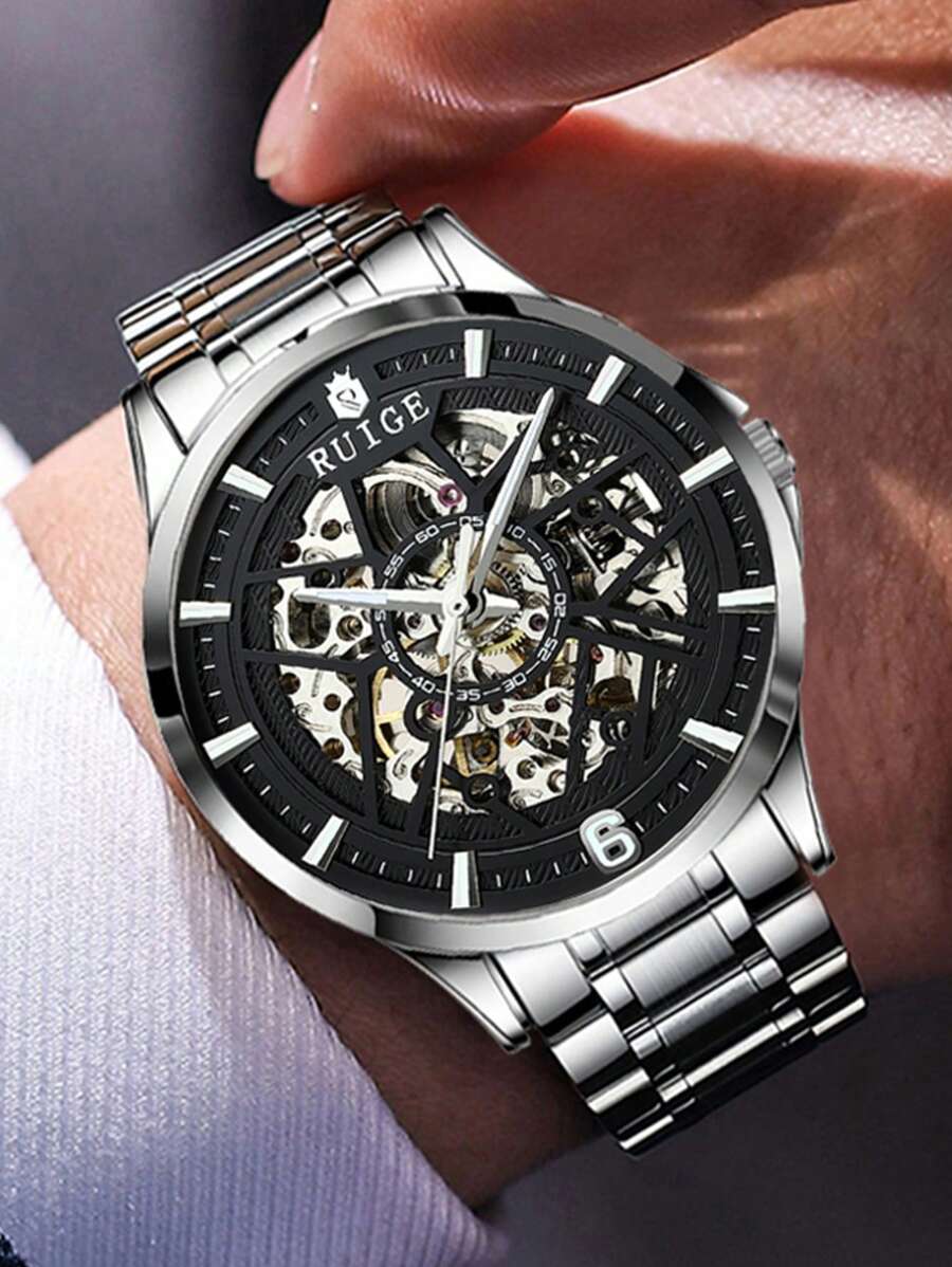 RUIGE RUIGE Men Business Automatic Mechanical Watch, Hollow Dial With ...