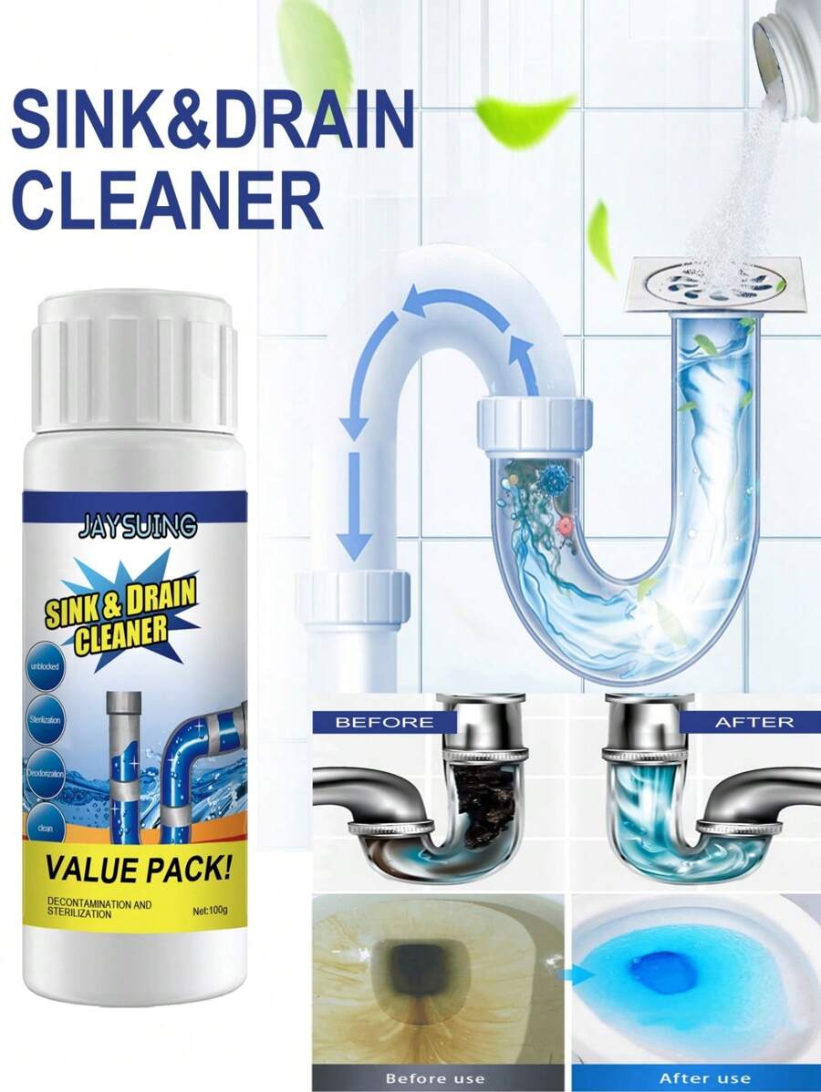 Drain Cleaner, Home Kitchen & Bathroom Clogged Drain Odor Remover ...
