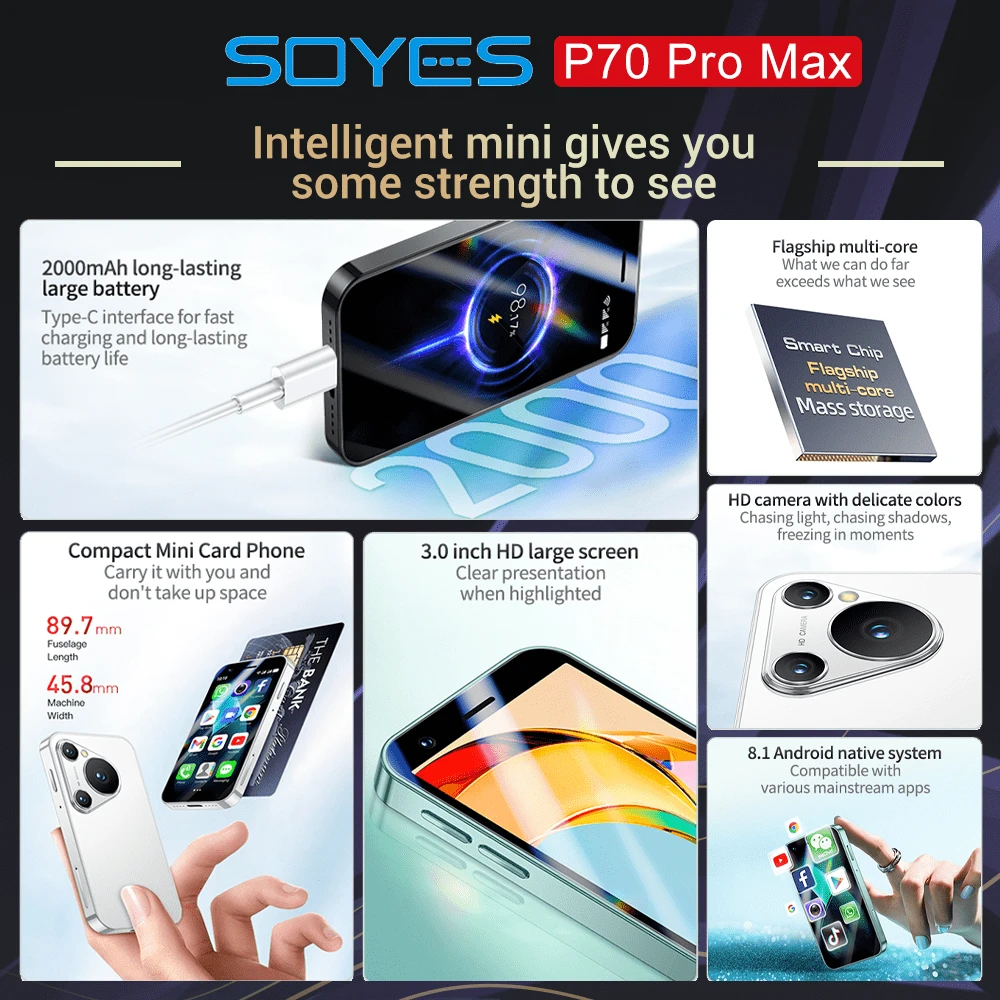 SOYES P70 Pro Max Mini Small Size Smartphone Android8.1 3.0 Inches 16GB 2000mAh Face ID Dual SIM ...