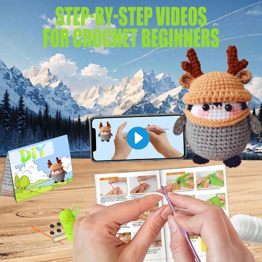 DIY Hirschgeweih Pinguin Häkelset für Anfänger, Amigurumi gestopfte Tiere - Geschenk Tier Häkel ...