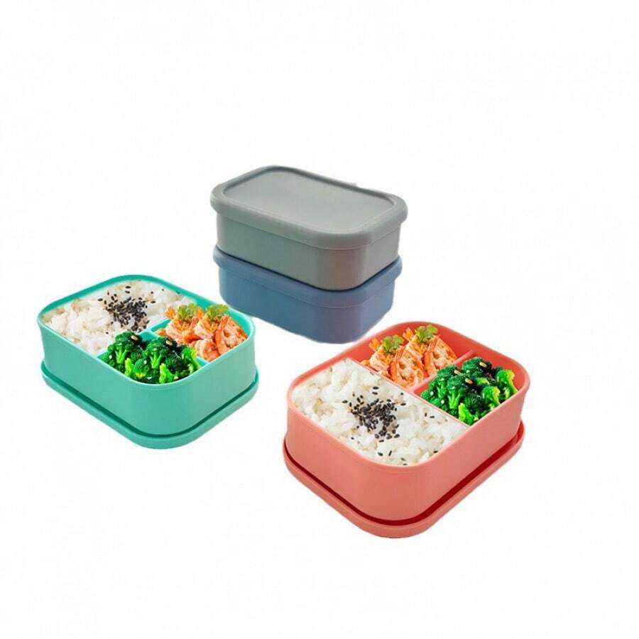 Silicone Bento Lunch Box Meal Prep Container With 3 Compartments ...