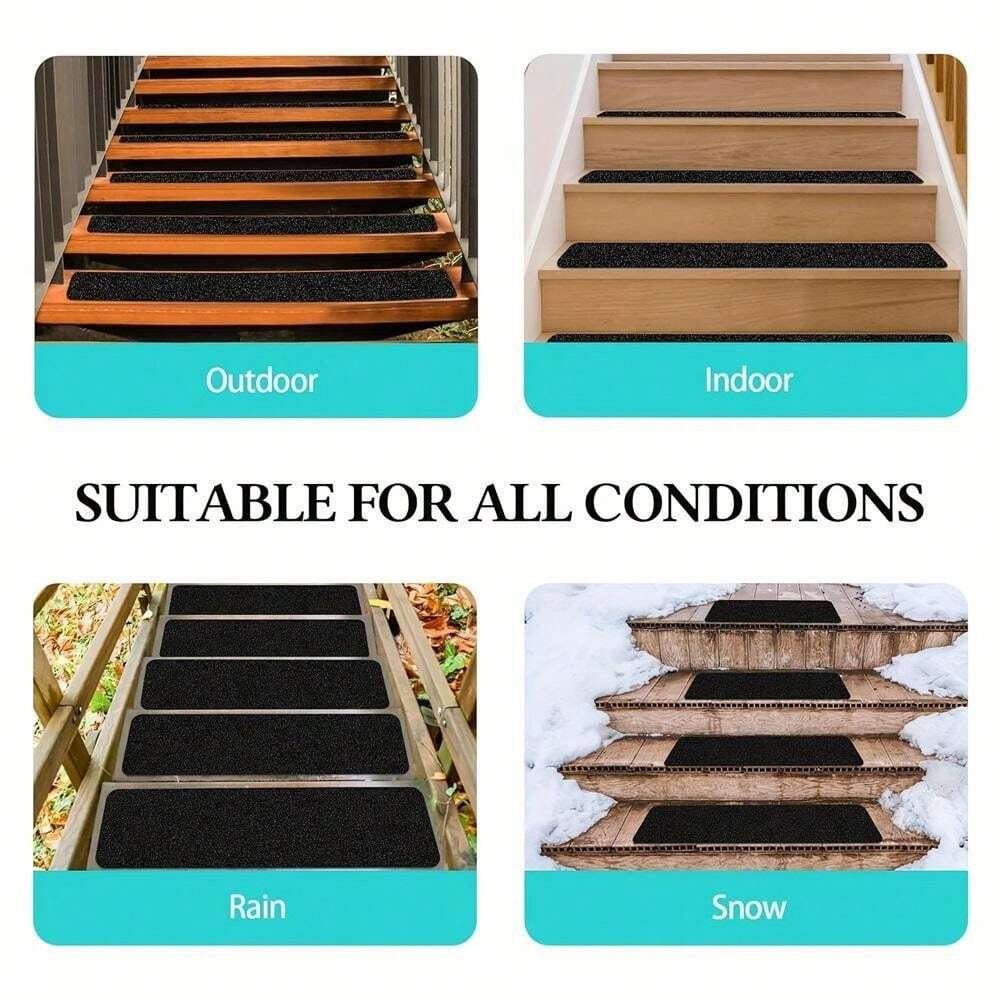 5pcs Non Slip Outdoor Stair Treads, Black Pre-Cut 80 Grit Anti Slip ...