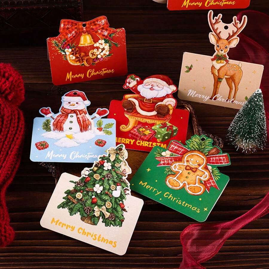 6pcs Christmas Postcard Gift Tags, Vintage Style Holiday Greeting Cards ...