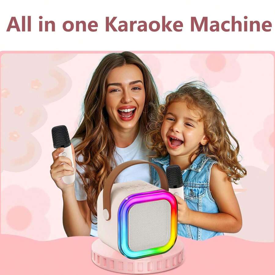 Karaoke Machine For Kids Adults With 2 Wireless Microphone Multiple Led ...