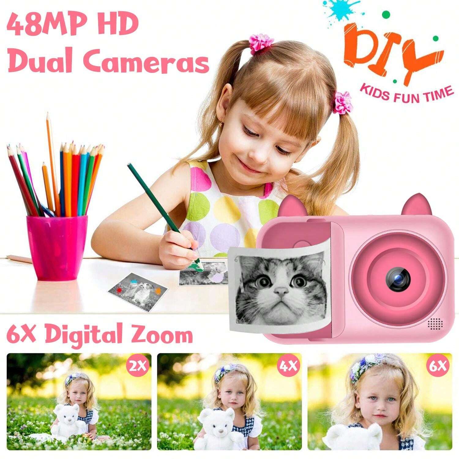 Kids Camera Instant Print, Screen Camera For Kids Dinosaur Children ...