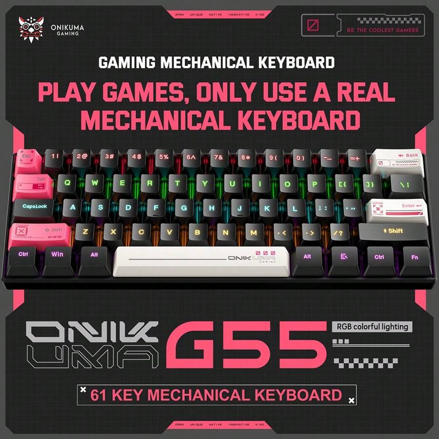 ONIKUMA G55 Black RGB Light Effect Wired Gaming Keyboard Gaming Office ...